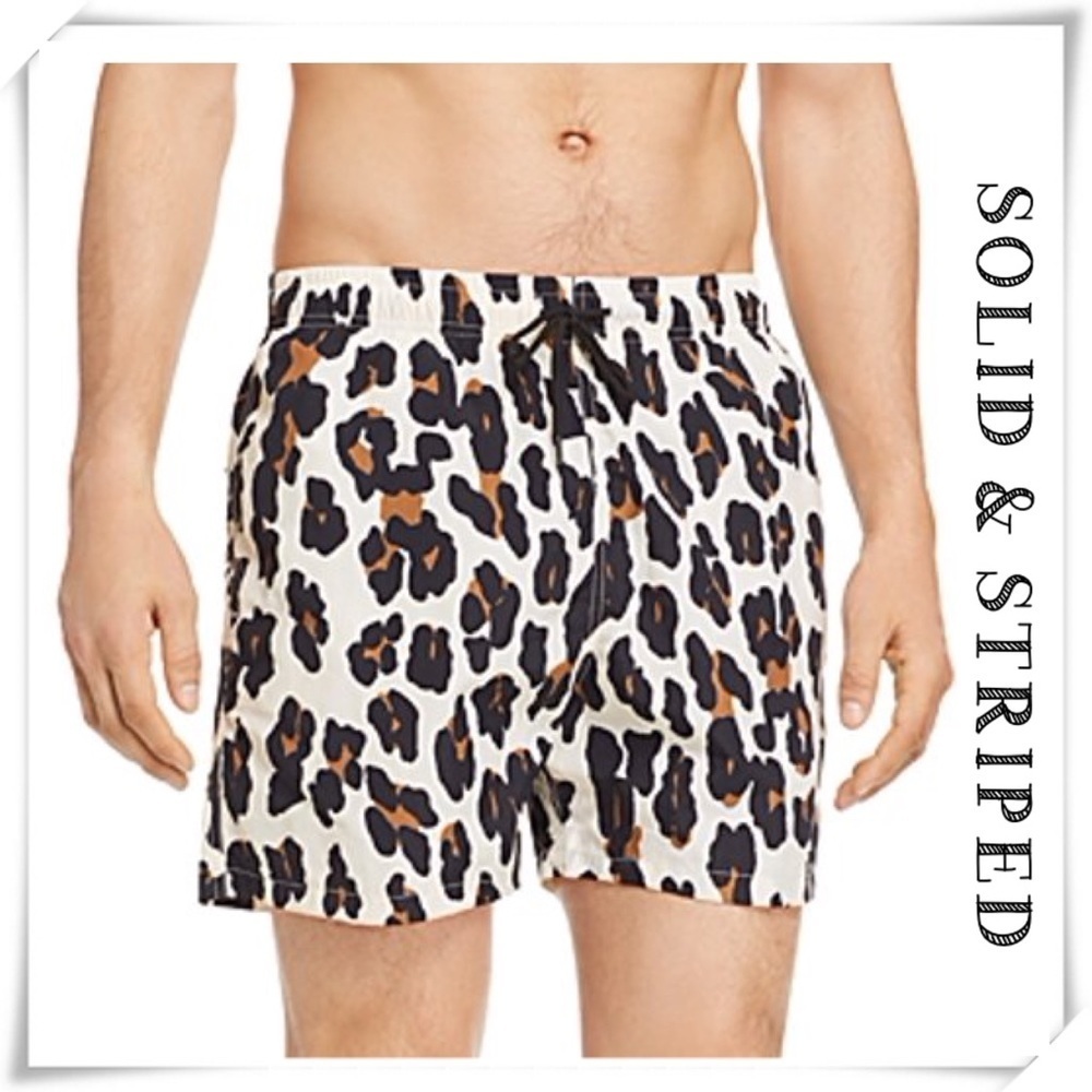 Solid & Striped Leopard Print Swim Board Shorts - Gem